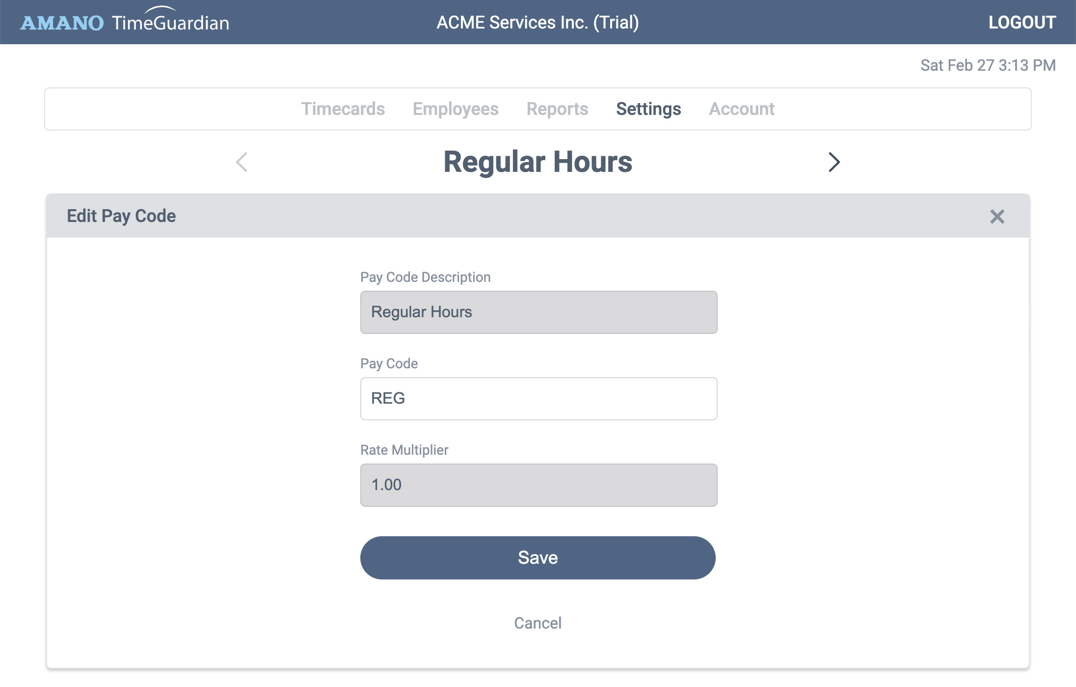 Settings Pay Codes Settings Pay Codes